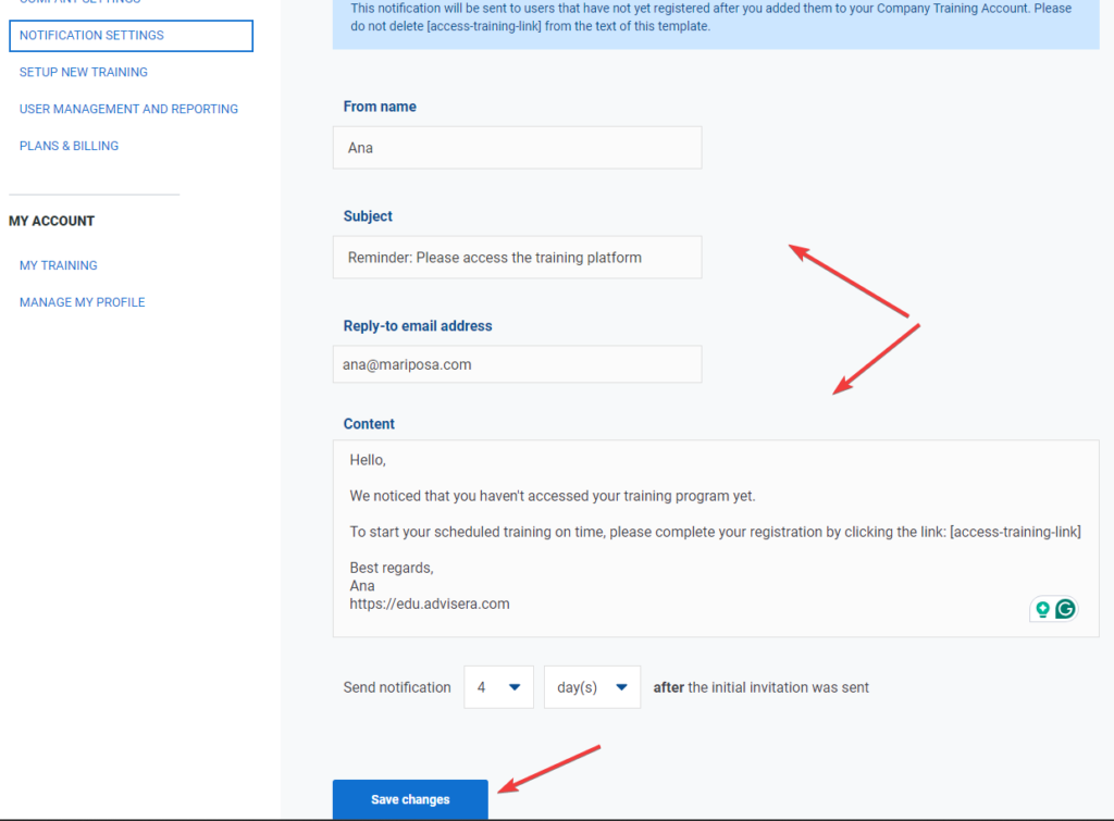 Notification settings | Advisera Help Center