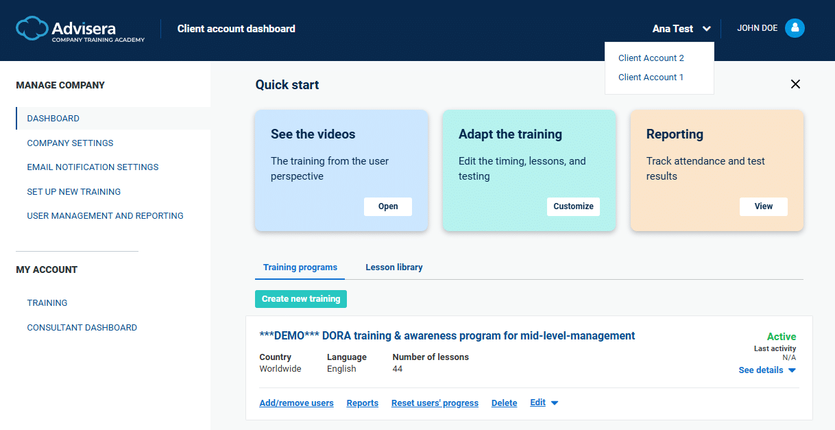 Manage Client Accounts | Advisera Help Center